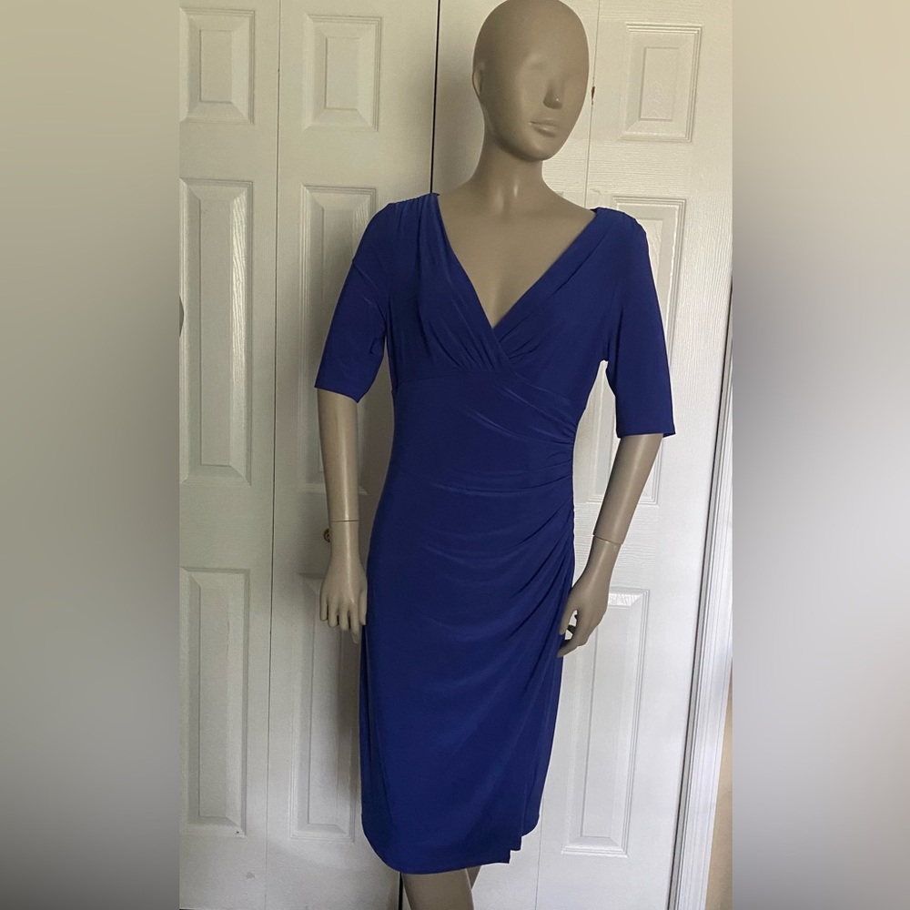 Lauren Ralph Lauren Elegant Blue V-Neck Midi Dress - Gem